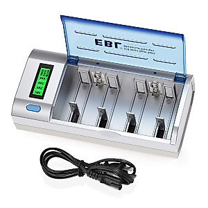 EBL Smart Battery Charger for C D AA AAA 9V Ni-MH Ni-CD Rechargeable Batteries with Discharge Function & LCD Display