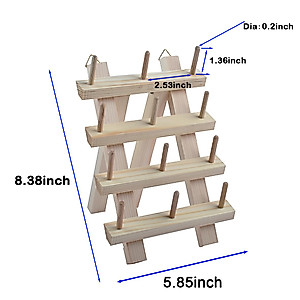 NW 12-Spools Wooden Thread Holder Sewing and Embroidery Thread Rack and Organizer Thread Rack for Sewing with Hanging Hooks