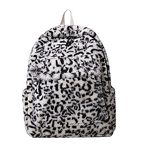 JHTPSLR Leopard Furry Backpack Soft Plush Backpack Fuzzy Backpack Book Bags Trendy Backpack Cute Stylish Winter Casual Daypack (Black)