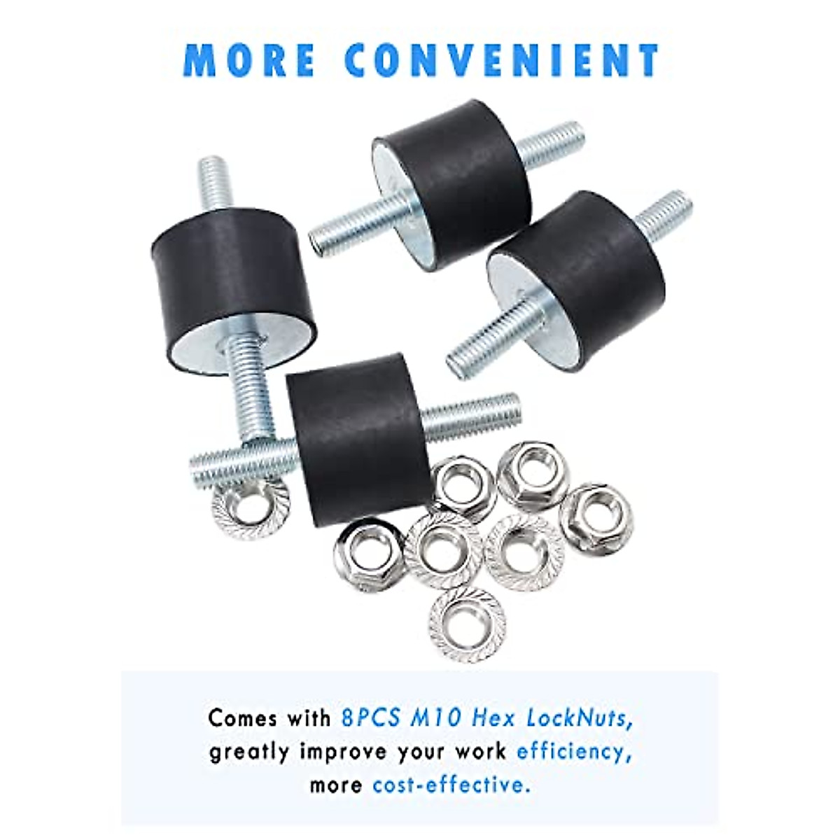 M10 Rubber Studs Shock Absorber Anti-Vibration Isolator Mounts, Rubber Cylindrical Vibration Isolation Mount, for Air Compressors, Garage Motor, Diesel Engines(with Non-Slip Nuts, 4 Pack Double Stud)