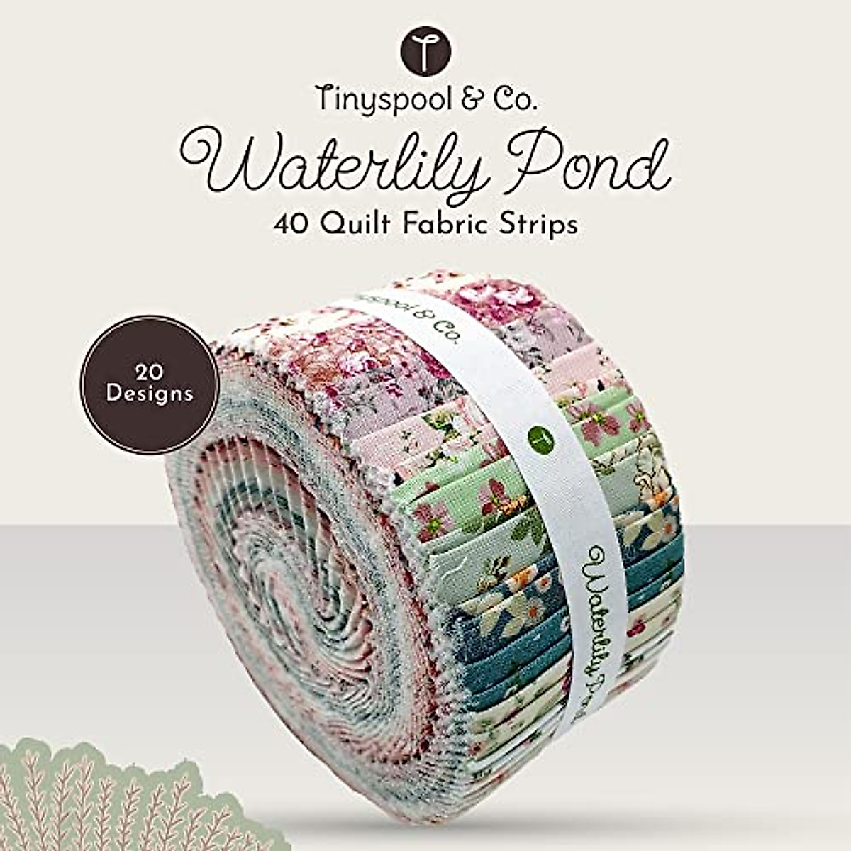 Tinyspool & Co. Jelly Roll Fabric Strips for Quilting, Crafting, and Sewing, 40 Strip Assorted Bundle, Soft Cotton for Blanket, Rug, Upholstery, Home Decor, and Purse Making, Waterlily Pond
