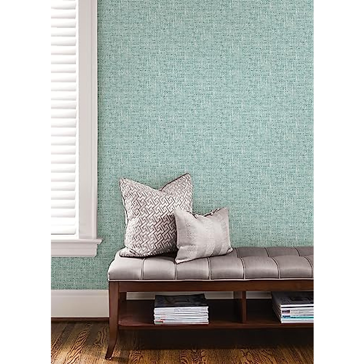 NuWallpaper NU2919 Aqua Poplin Texture Peel & Stick Wallpaper, Blue