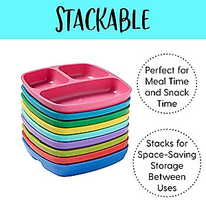 ECR4Kids My First Meal Pal Divided Plates, Kids Plastic Tableware, Stackable and Dishwasher Safe, Stackable Dinner Plates for Baby, Toddler and Child Feeding, 3-Pack - Citrus