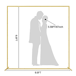 6.6FT Gold Backdrop Stand, Wedding Metal Square Balloon Arch Kit Frame Garden Arbor Frame Flower Ring Stand for Wedding Birthday Party Ceremony Anniversary Photo Background Decoration