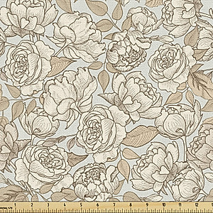 Ambesonne Beige Fabric by The Yard, Floral Ornamental Pattern with Wedding Bouquet Blossoming Nature Botanical Print, Decorative Fabric for Upholstery and Home Accents, Dust Beige Tan
