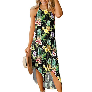Women Summer Luau Halter 2025 Sundress Cotton Comfortable Polynesian Clothes Pineapple L