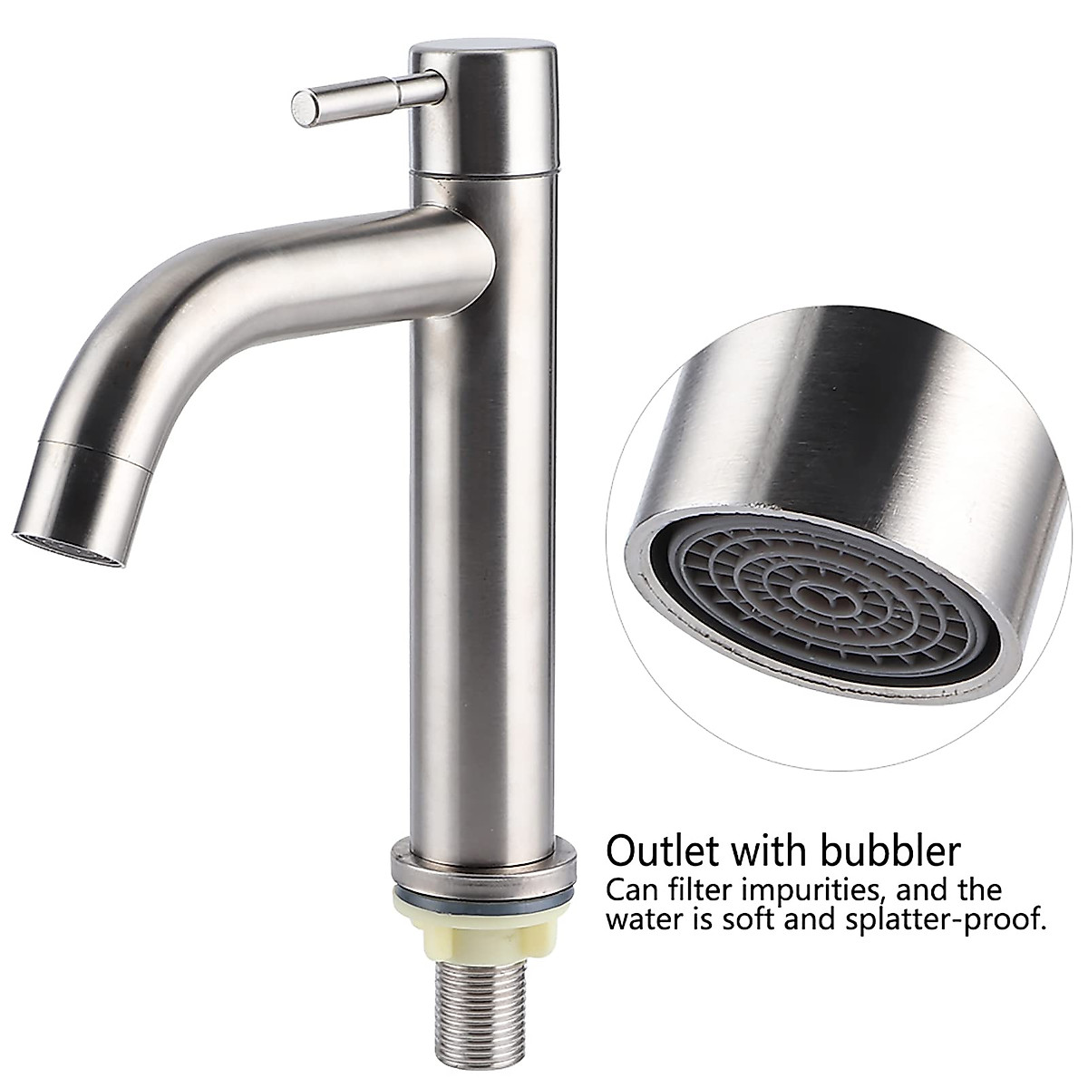 G1/2 Brushed Faucet, Stainless Steel Single Cold Faucet Wash Basin Water Tap Wrench Type Bathroom Faucet for Home Kitchen Bathroom Accessory (Cylinder Single Cold Faucet)