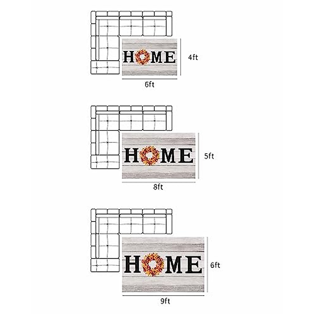 Outdoor Area Rug for Patio,Fall Thanksgiving Home Word Maple Leaf Wreath Camping Rugs Indoor Large Floor Mat 4x6ft,Sunflower Retro Wood Grain Outside Carpet for Deck RV Picnic Porch Backyard Bedroom