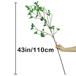 Ollain 43" Artificial Greenery Stems Plants Faux Leaf Green Eucalytus Branches Ficus Twig Fern Fake Green Bushes Shrubs for Home Party Wedding Decoration (4 Pack)