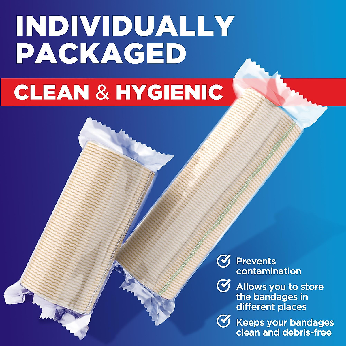 Premium Elastic Bandage Wrap - 4pk (2x6", 2x4") – Self-Closing - Strong Compression Bandage Wrap - Waist, Legs, Elbow, Knee Wrap