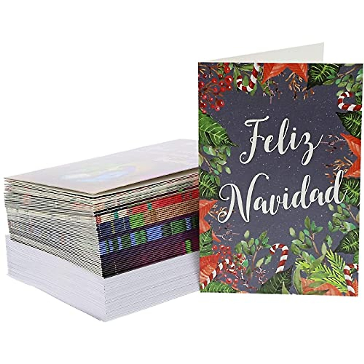 Sustainable Greetings Feliz Navidad Christmas Cards Assortment with Envelopes, 6 Festive Designs (4 x 6 In, 48 Pack)
