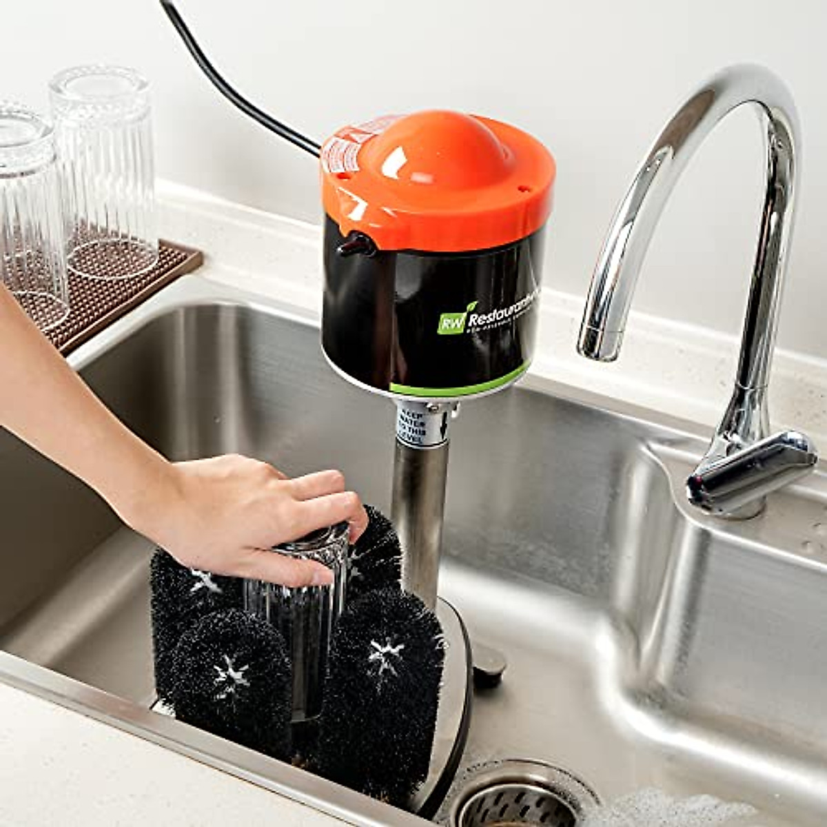 Restaurantware Clean Tek Professional 5-Brush Electric Glass Washer 1 Heavy-Duty Bar Washer - Upright For Bar Or Kitchen Stainless Steel Automatic Glass Washer 115V 1.3 HP NEMA 5-15P Plug