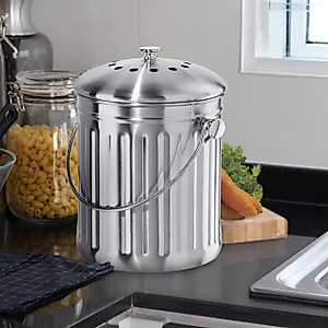 Oggi Countertop Compost Bin with Lid-1 Gallon Indoor Compost Bin Charcoal Filter, Stainless Steel Compost Container, Ideal Kitchen Compost Pail, Eco Friendly Products, (7320)