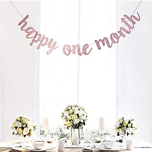 Starsgarden Glittery Rose Gold Happy One Month Banner, Baby Boys/Girls' 1 Months/Half Year Birthday, Baby Shower Party Gold Gliter Paper Sign(Rose Gold One Month)