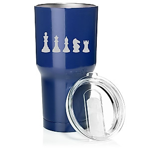 Smooth Body Tumbler Stainless Steel Vacuum Insulated Travel Mug Cup Gift Chess Pieces (30 oz, Blue)