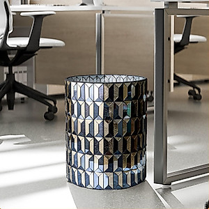 Escenzy Modern Bathroom Trash Can Mosaic Glass 6L | Decorative Small Garbage Can | 8" x 10" | Luxury Waste Basket for Bathroom, Office, Bedroom & Kitchen | Shiny Black and Gold Bathroom Accessories