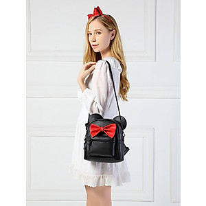 Sunwel Fashion Girls Women Cartoon Mouse Ear Polka-dot Sequin Bow Convertible Backpack Purse Crossbody Bag