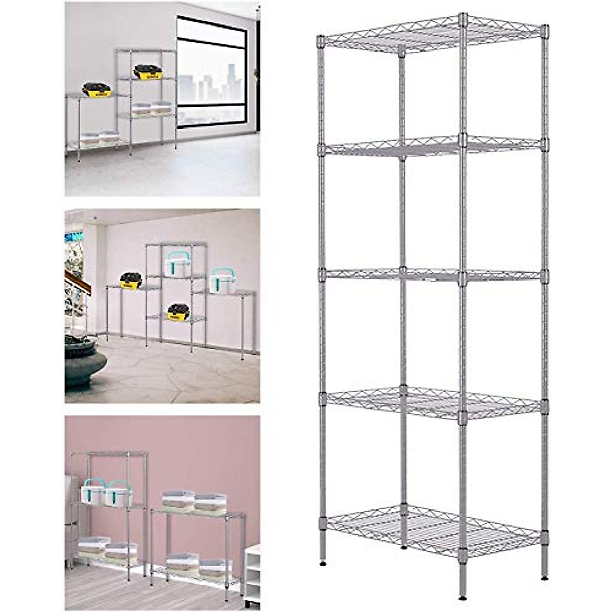 MACRO GLOBE 5-Tier Changeable Assembly Carbon Steel Standing Shelf Units,Heavy Duty Shelving Unit(350 lbs Loading Capacity),Wire Shelving Unit for Home&Kitchen,Size 21.25" x 11.42" x 59.06"(Silver)