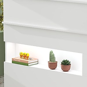 ECACAD Reception Desk with Light, Display Shelf & Lockable Drawers, Office Desk Reception Counter Table with Keyboard Tray and Door, White (47.2”W x 19.7”D x 39.2”H)