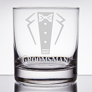 Frederick Engraving Engraved Tuxedo 11 oz Wedding Party Rocks Glass - Will You Be My? Whiskey Glass (Father of the Groom)