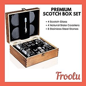 Froolu Personalized Vintage Scotch Whiskey Glasses - Customize Name & Year - 4 Premium Vintage Designs - Gift for Dad, Brother, Son, Husband - Great for Birthday, Anniversary, Christmas - Etched