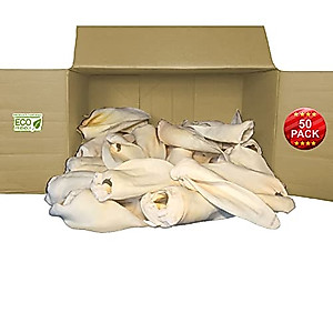 Brazilian Pet 100% Natural - Over 6 inches- Real Cow Ears (50 Pack) Prime Dog Chews, Free Range Grass Fed Cattle