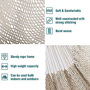 Chihee Hammock Chair Super Large Hanging Chair Soft-Spun Cotton Rope Weaving Chair, Hardwood Spreader Bar Wide Seat Lace Swing Chair Indoor Outdoor Garden Yard Theme Decoration