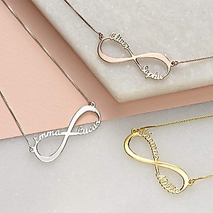 ORFAN Personalized Infinity Name Necklace Custom 1-8 Name Necklace Personalized for Women BFF Girlfriend Family Name Necklace for Women (2 name and text)