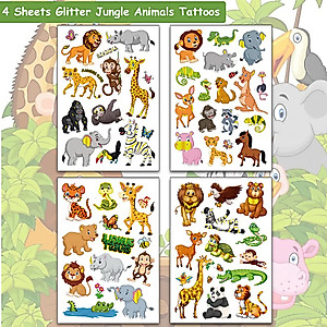 Hohamn Glitter Animal Temporary Tattoos for Kids - 50 Styles Zoo Jungle Animal Fake Tattoos for Boys Girls Birthday Party Supplies, Baby Shower
