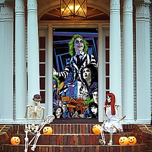 Scary Creepy Halloween Door Cover Classic Movie Role Photo Backdrop Horror Party Decorations and Supplies for Home-71×35''