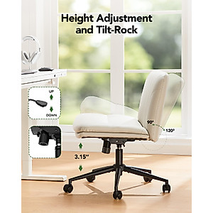 Marsail Armless-Office Desk Chair with Wheels: PU Leather Cross Legged Wide Chair,Comfortable Adjustable Swivel Computer Task Chairs for Home,Office,Make Up,Small Space,Bed Room(Beige)