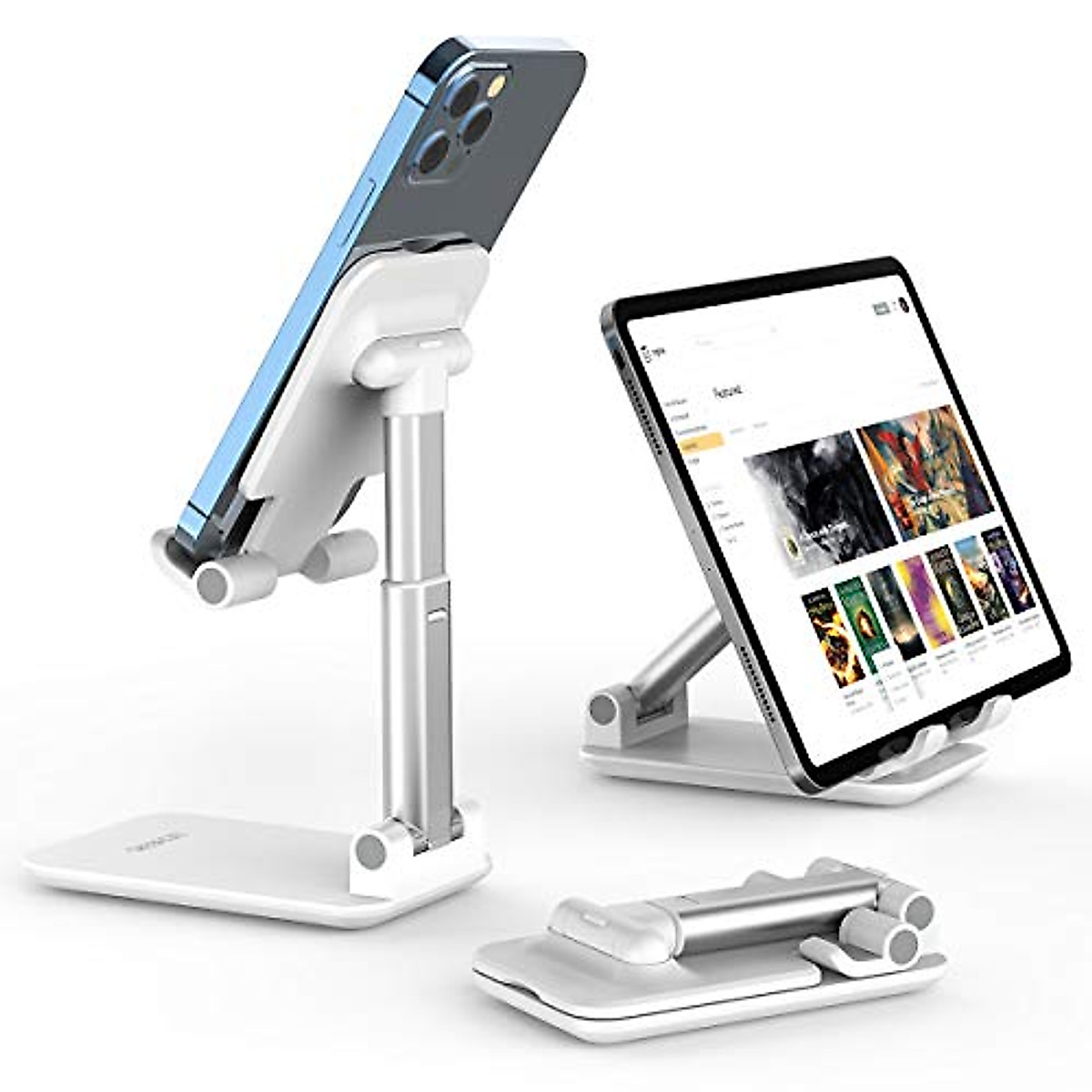 Cell Phone Stand, Licheers Foldable Phone Holder, Angle Height Adjustable Phone Stand for Desk, Compatible with iPhone 13/12/11 Pro Max, Samsung Galaxy S10/9/8/7 S21 Ultra (White-LC352)