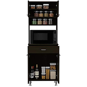 Helis 60 Kitchen Pantry 66,5" H with Microwave Shelf, Two Storage Cabinets, Black