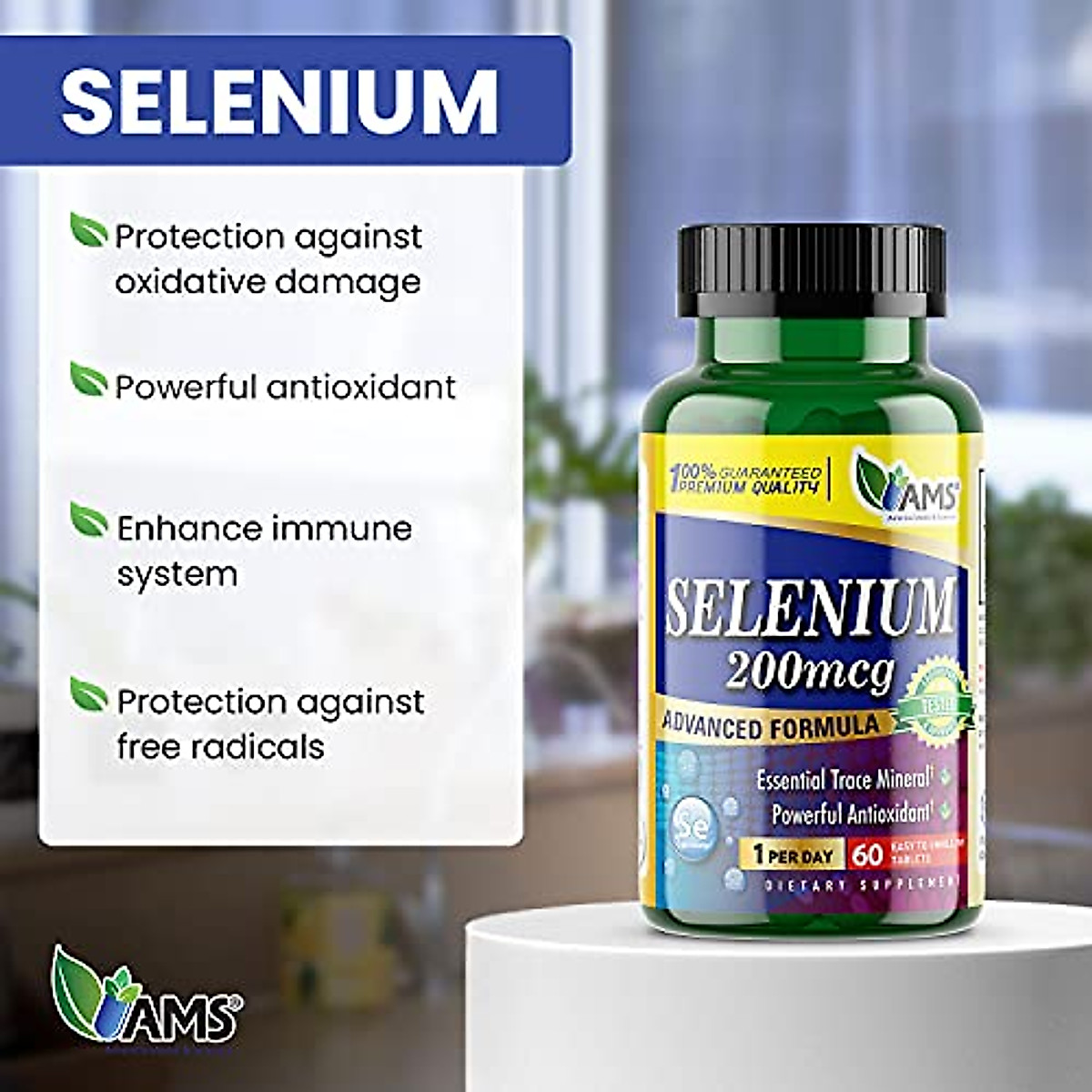 America Medic & Science Selenium 200 mcg (1 Pack of 60 Tablets) Pure Dietary Supplement for Men and Women, Essential Trace Mineral and Powerful Antioxidant Best for Immune Support and Thyroid Health