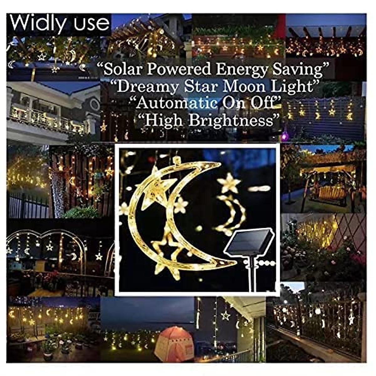 HORAVA Star Solar Lights Outdoor 138LED Solar Powered Curtain Lights Window Lights Solar Led String Lights Twinkle Star Moon Fairy Lights for Backyard Garden Patio Home Christmas Holiday Decoration