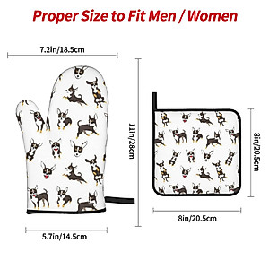Cute Chihuahua Pattern Oven Mitts and Pot Holders Sets Kitchen Hot Pad Non-Slip Heat Resistant Waterproof Baking BBQ Cooking Gloves(4 Piece)