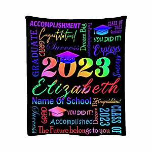 LOSARON Custom Graduates of 2023 Level,Colored Text Blanket for Adult Friends Lovers,Personalized Bed Throw Blanket with Name,Customized Throw Blanket All Season Warm Bedding