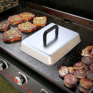 SafBbcue 2 Sets Flat top grill accessories 14" Rectangle Cheese Melting Basting Cover for Blackstone,Pitboss,Camp Chef Steamer Dome Pizza Oven/Wok Cover,Metal Plate Cover for Grill Cooking Accessories
