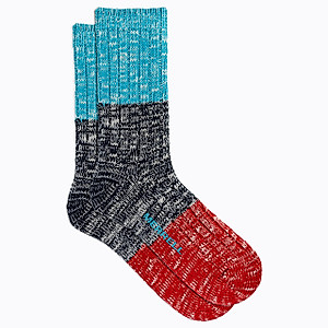Merrell -men's and -women's Heritage Camp Wool Blend Crew Socks-1 Pair-Heat Transfer Logo and Moisture Wicking, Blue, Medium-Large