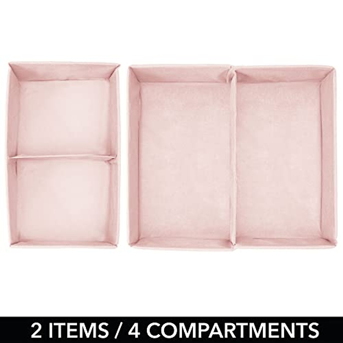 mDesign Fabric Drawer Organizer Bins, Kids/Baby Nursery Dresser, Closet, Shelf, Playroom Organization, Hold Clothes, Toys, Diapers, Bibs, Blankets, Set of 2, 4 Pack, Pink/White Polka Dot