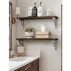 Gronda Bathroom Wall Shelves Over Toilet, 24 Inches Floating Shelves for Wall Rustic Farmhouse Wood Bathroom Shelf Hanging Storage Rack