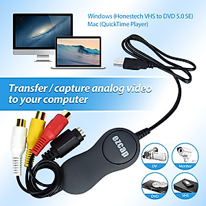 Mwin USB 2.0 Video Capture Card, VHS/VCR to Digital Converter, Digitize Analog Video for Mac or Windows, Easy VHS/VCR/TV to DVD