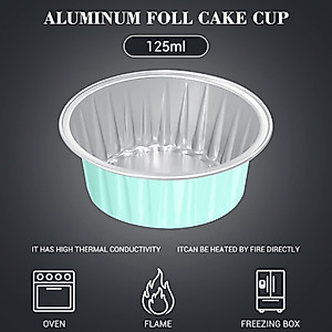 AOSYCO Dessert Cups, 100pcs 4 Colors Mixed Cupcake Containers, 5oz 125ml Disposable Aluminum Foil Pans Ramekins, Baking Cups, Muffin Liners with Lids