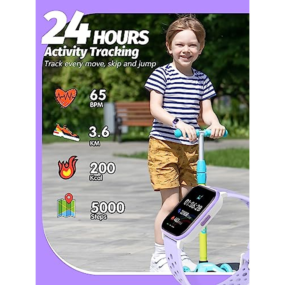 Butele Kids Smart Watch Girls Boys, Smart Watch for Kids Game Smart Watch Gifts for 4-16 Years Old with Sleep Mode 20 Sports Modes 5 Games Pedometer Birthday Gift for Boys Girls (Purple)