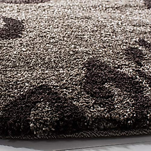 SAFAVIEH Florida Shag Collection Area Rug - 5' Round, Smoke & Dark Brown, Floral Design, Non-Shedding & Easy Care, 1.2-inch Thick Ideal for High Traffic Areas in Living Room, Bedroom (SG456-7928)