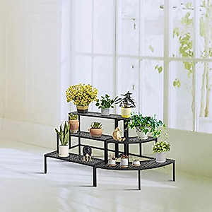 3-Tier Metal Plant Stand Indoor - Tiered Outdoor Plant Holder for Flower Pot Display, Garden Ladder Shelf Flower Step Mofesun (Quarter Round)