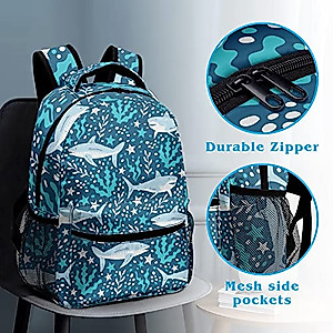 Dacawin Green Shark Kids Backpack for Boys Ocean Themed Backpacks Blue Lightweight Elementary Bookbags Durable Kindergarten School Bag for Student Girls Teens