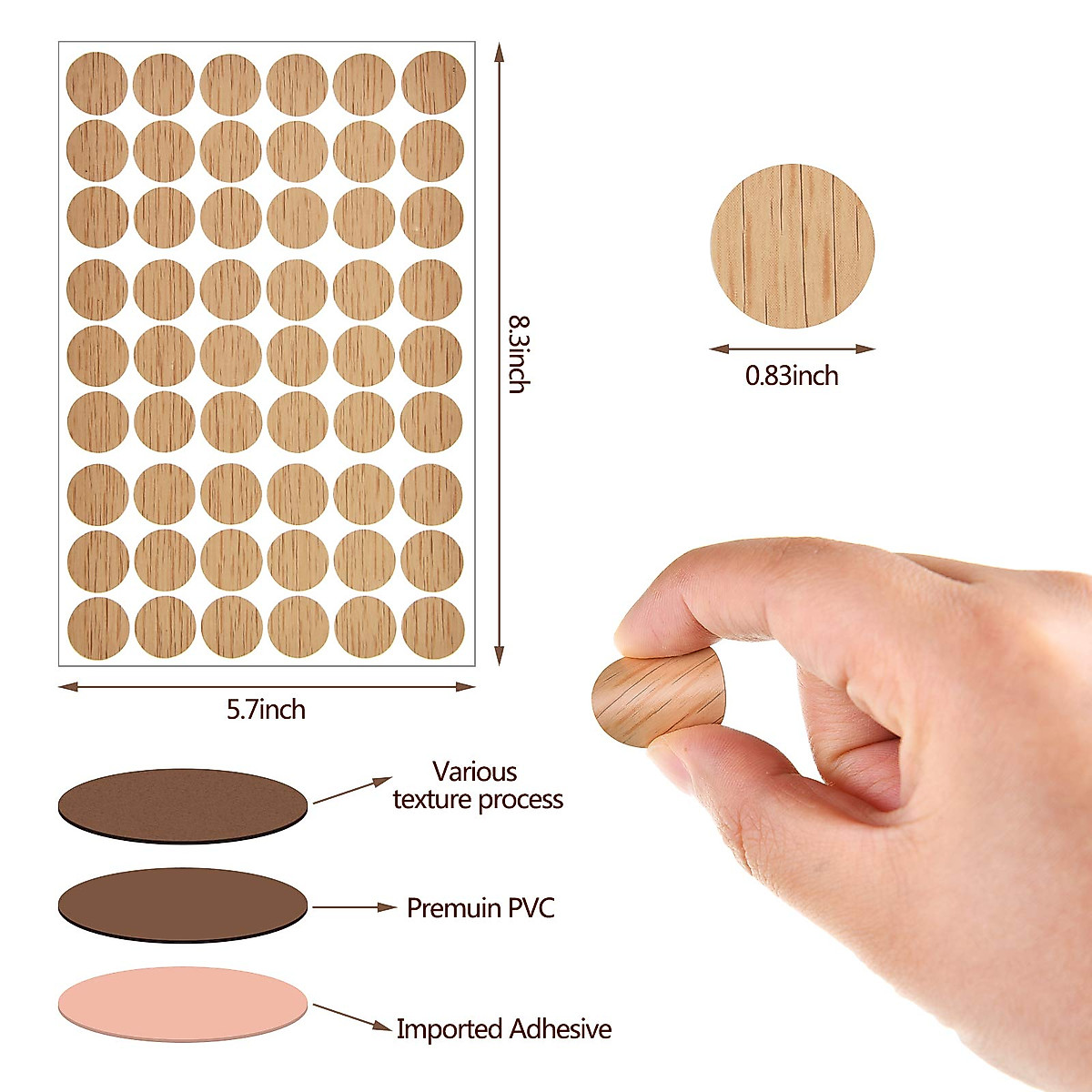 Tenare 648 Pieces Adhesive Screw Hole Cover Stickers Wood Grain Furniture Stickers 12 Colors Waterproof Screw PVC Cover Caps for Wall Cabinets Desk Repairing(Chic Style)