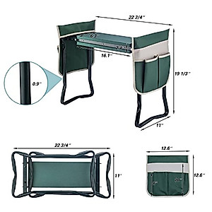 Garden Kneeler and Seat--Folding Garden Stool, Gardening Bench Supplies, Heavy Duty Kneeler with 2 Ex-Large Pouches, EVA Foam Thick Pad, Detachable Belt--Gardening Gift for Women Men Gardener Lovers