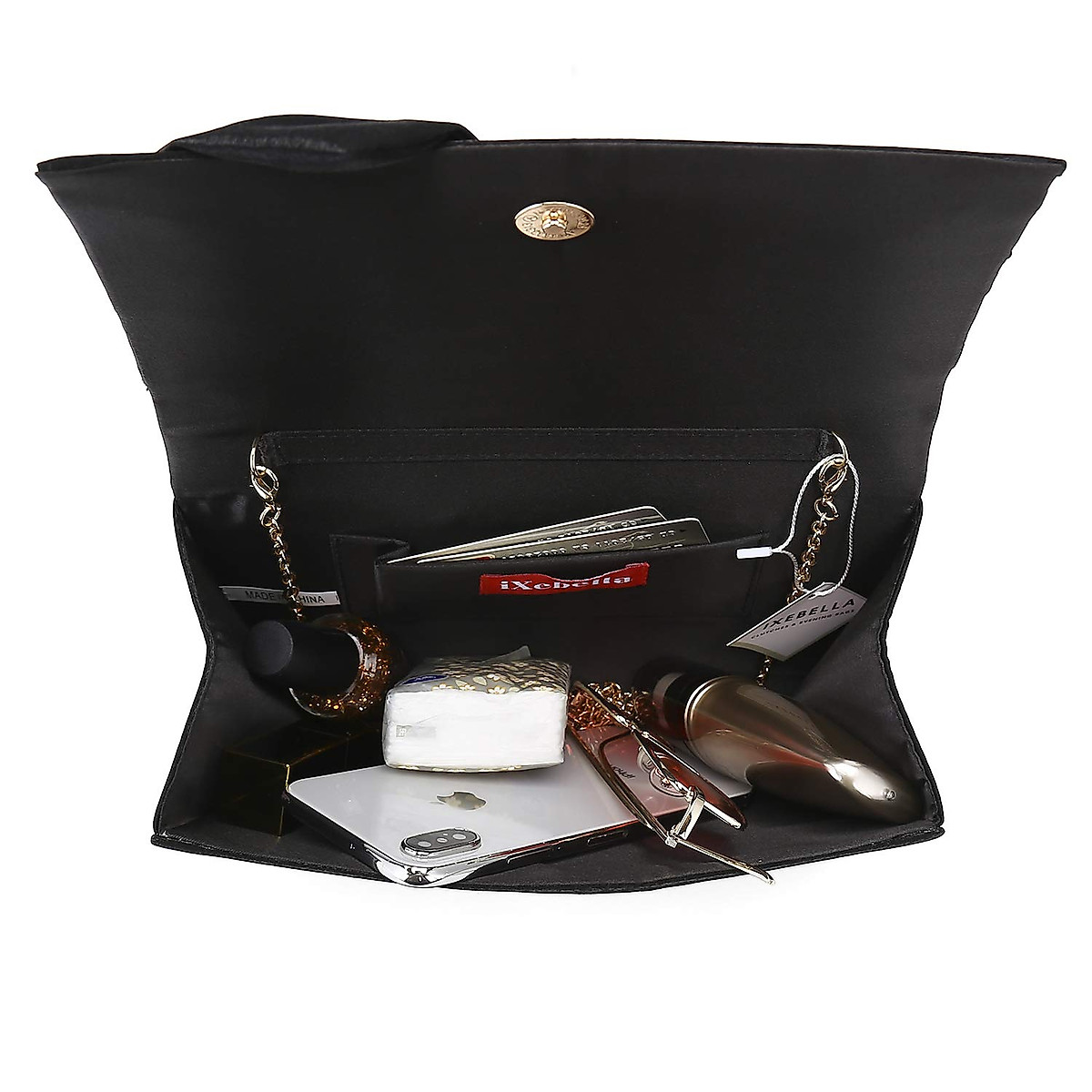 IXEBELLA Satin Evening Bag Bow Clutch Purse for Women Formal Party/Prom/Wedding (Black)